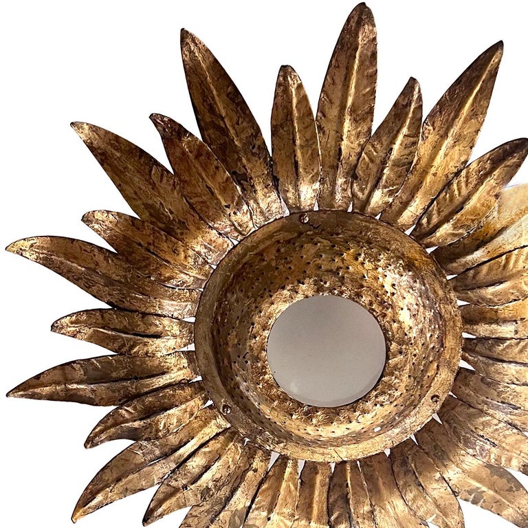 Gilt Metal Sunburst Pendant Light Fixture For Sale at 1stDibs