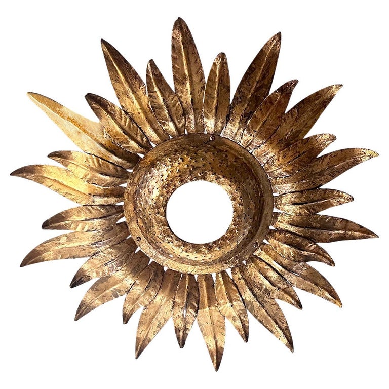 Gilt Metal Sunburst Pendant Light Fixture For Sale at 1stDibs