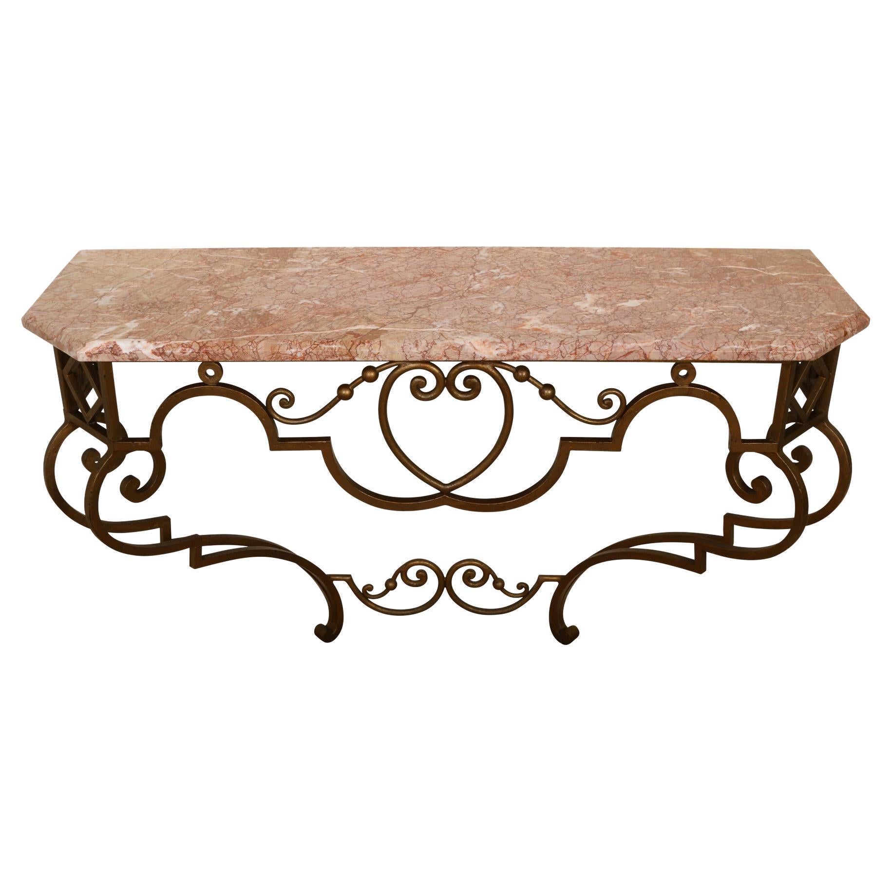 Iron Wall Console with Marble Top at 1stDibs