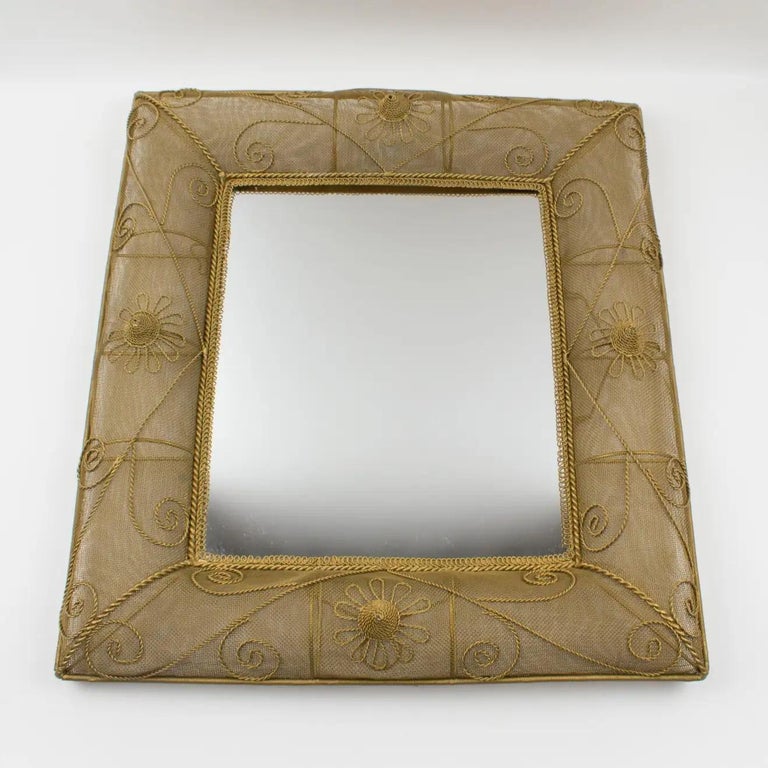Gilt Metal Wire Mesh Wall Mirror with Floral Decor, 1950s For Sale at ...