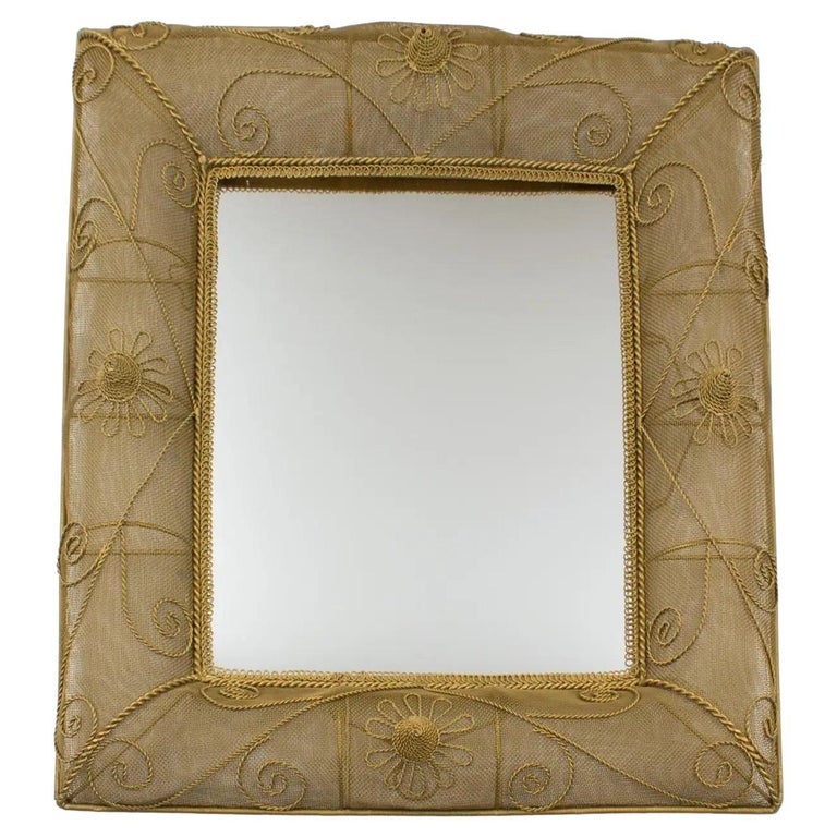Gilt Metal Wire Mesh Wall Mirror with Floral Decor, 1950s For Sale at ...