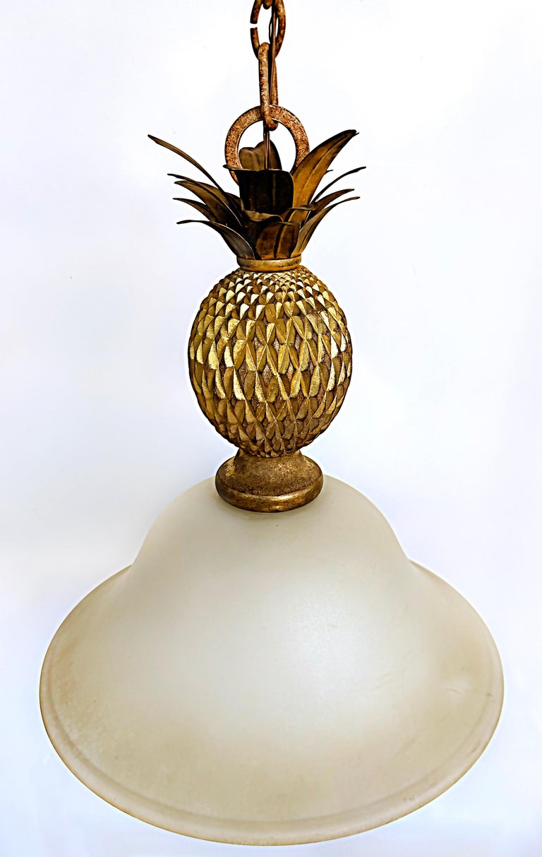 Gilt Metal Wood Pineapple Glass Pendant Ceiling Fixture with Chain For ...