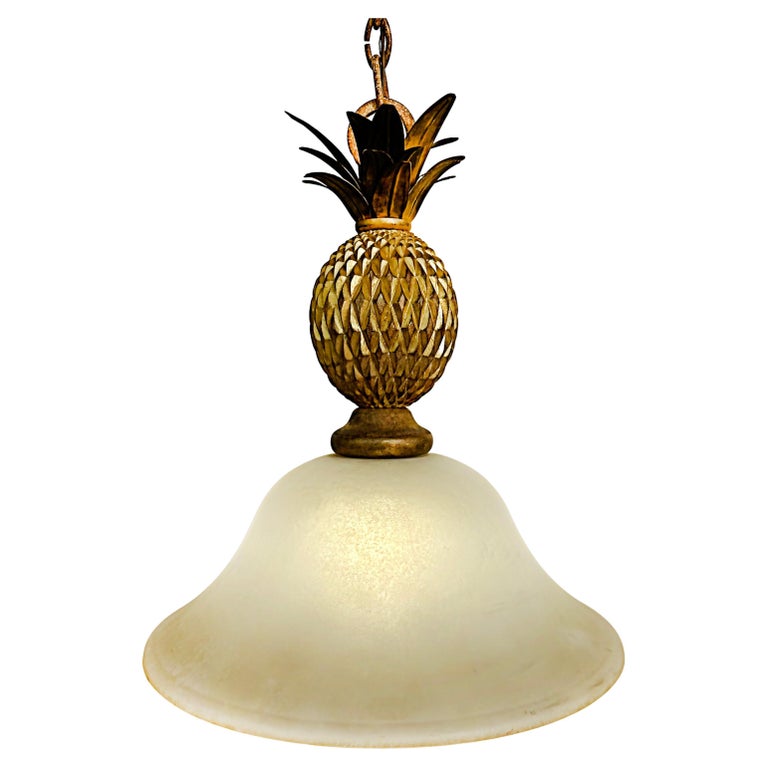 Gilt Metal Wood Pineapple Glass Pendant Ceiling Fixture with Chain For ...