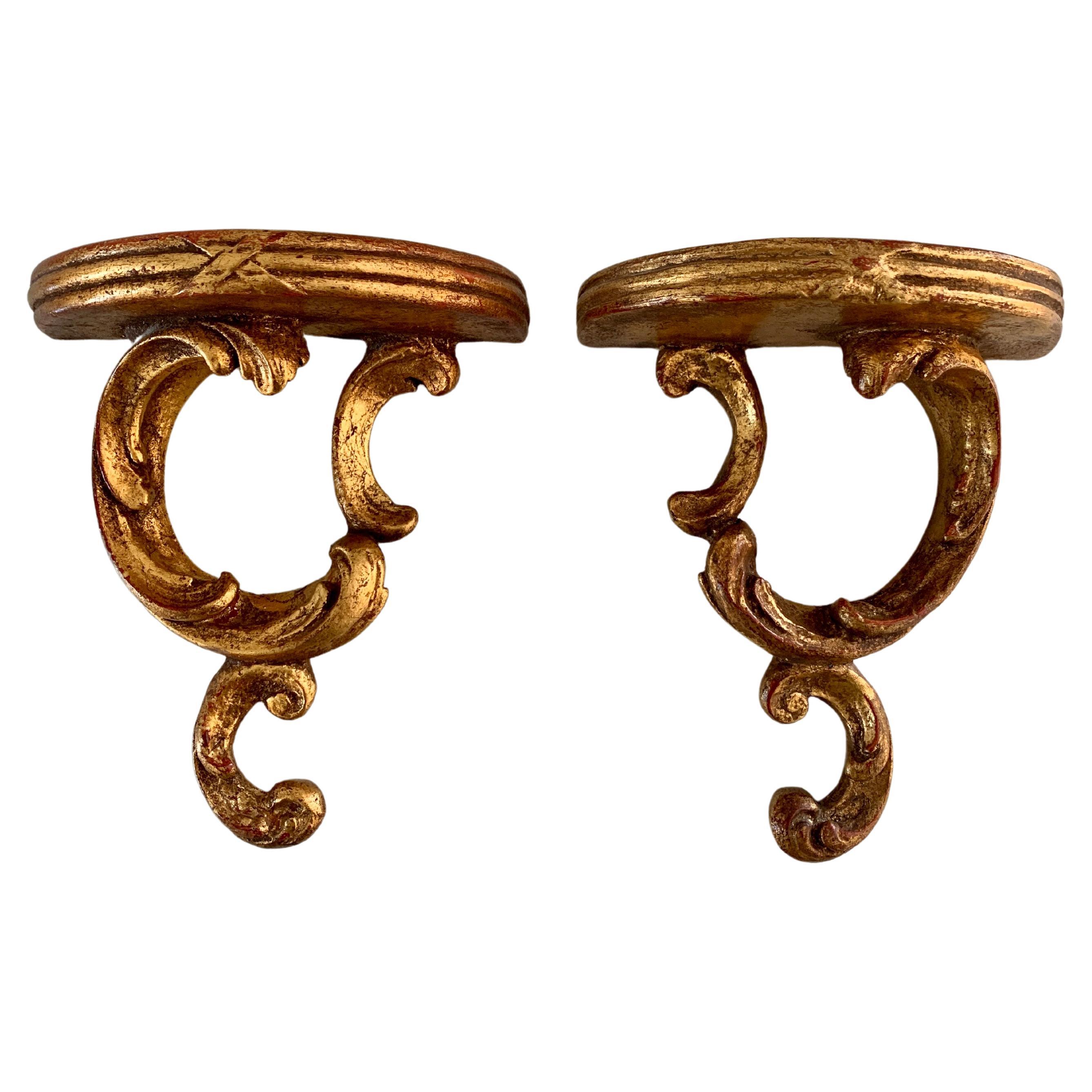 Pair of Midcentury French Scrolled Iron Wall Brackets or Sconces, Glass ...