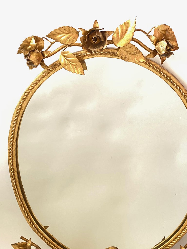 Gilt Rose Flower Mirror Hollywood Regency Mirror, Toleware Tole Wall ...