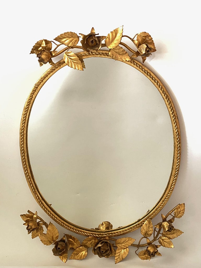 Gilt Rose Flower Mirror Hollywood Regency Mirror, Toleware Tole Wall ...