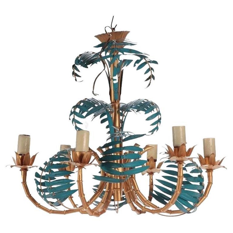 Gilt and Teal Painted Palm Fronds Bagués Style Chandelier For Sale at ...