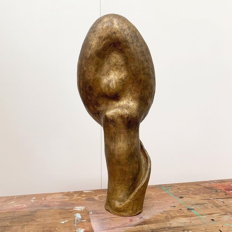 Gilt Terracotta Flower head Sculpture with Female Form to Back - Mid ...