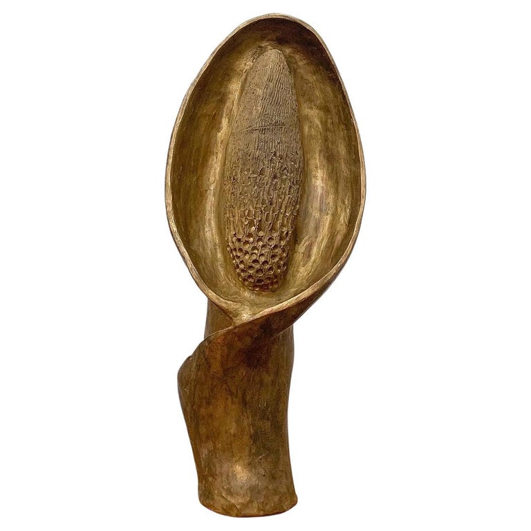 Gilt Terracotta Flower head Sculpture with Female Form to Back - Mid ...