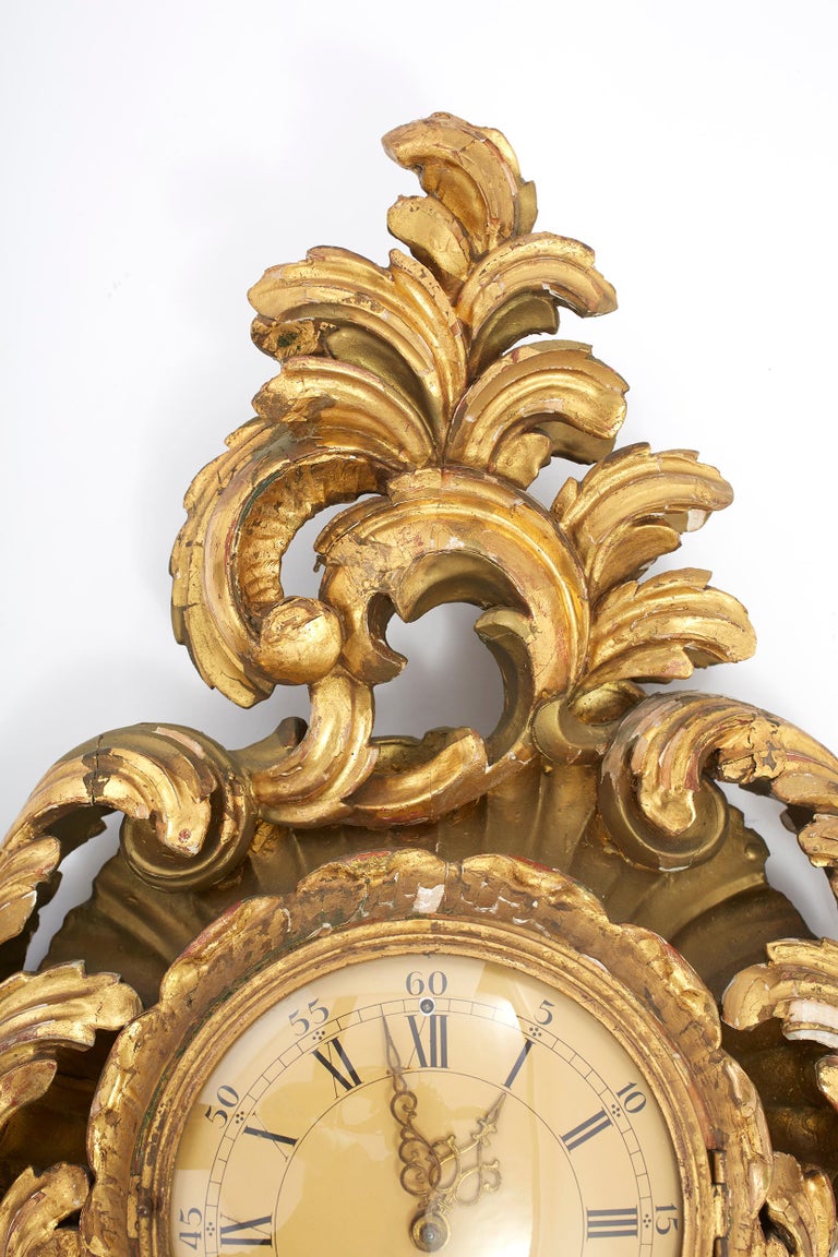 Gilt Wood Framed Swedish Wall Cartel Clock For Sale at 1stDibs