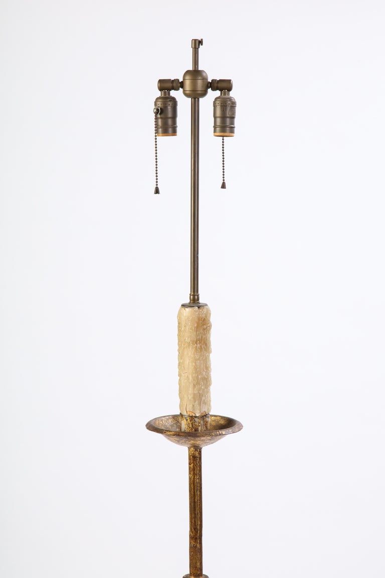 Gilt Wrought-Iron Floor Lamp with Three Legs, Modern For Sale at 1stDibs