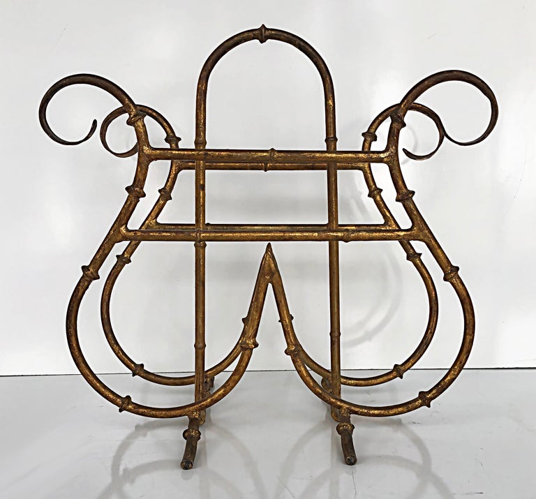 Gilt Wrought Iron Magazine Rack Newspaper Stand Holder For Sale at 1stDibs