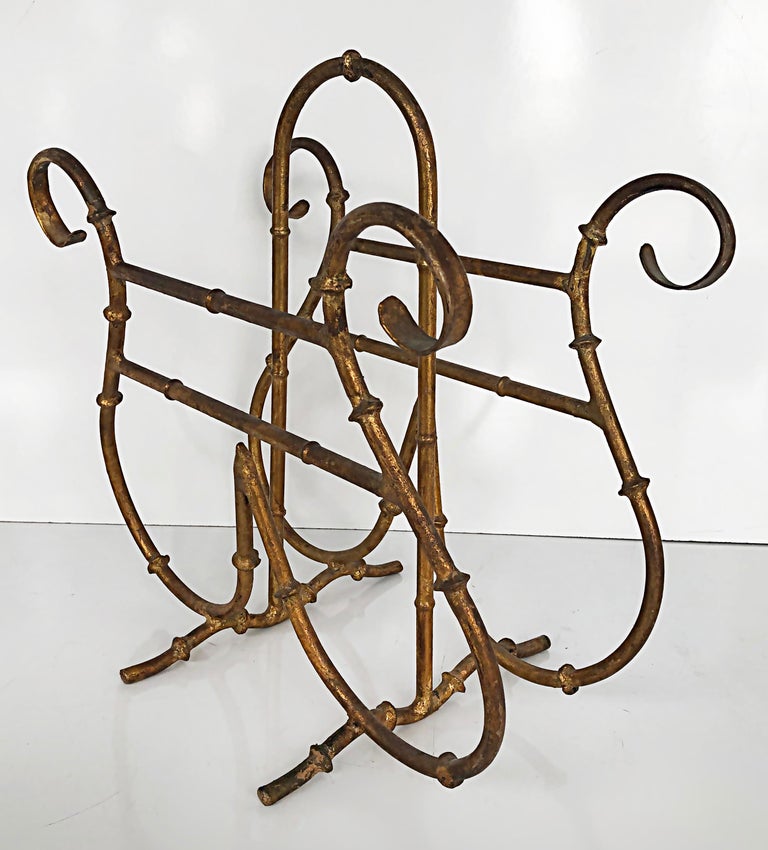 Gilt Wrought Iron Magazine Rack Newspaper Stand Holder For Sale at 1stDibs