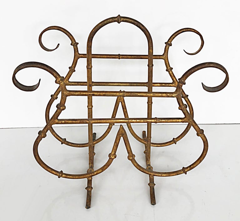 Gilt Wrought Iron Magazine Rack Newspaper Stand Holder For Sale at 1stDibs