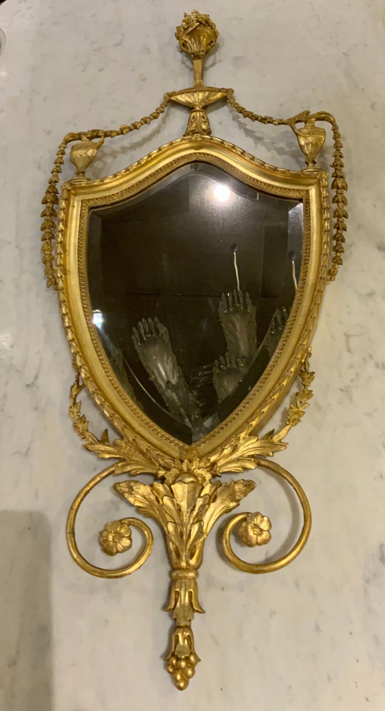 Giltwood Edwardian Shield Form Mirror in the Adam Taste For Sale at 1stDibs