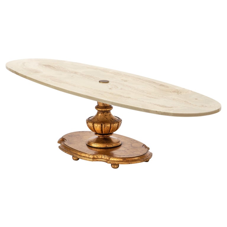 Giltwood Pedestal Coffee Table with Oval Faux-Marble Top For Sale at ...