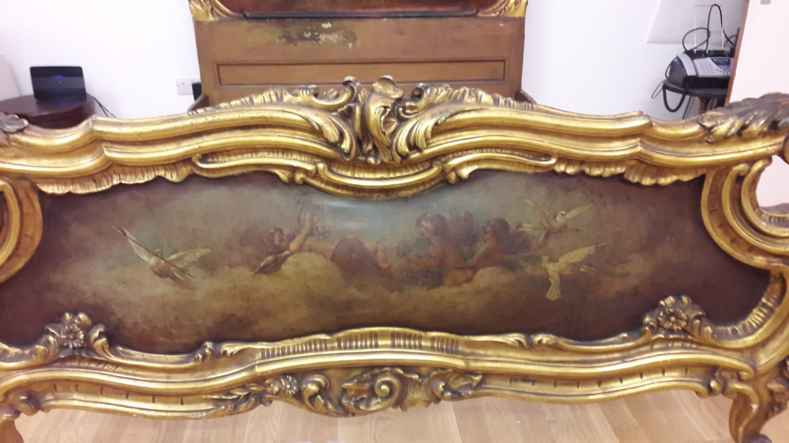 Giltwood Rococo Style French Bed with Painted Panels at 1stDibs
