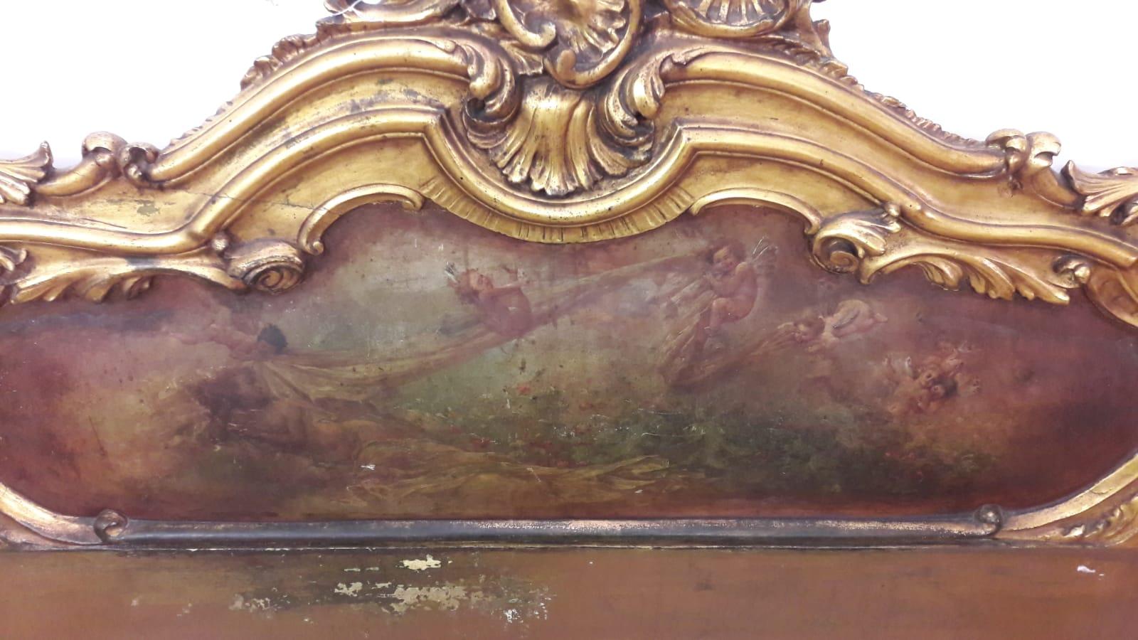 Giltwood Rococo Style French Bed with Painted Panels at 1stDibs