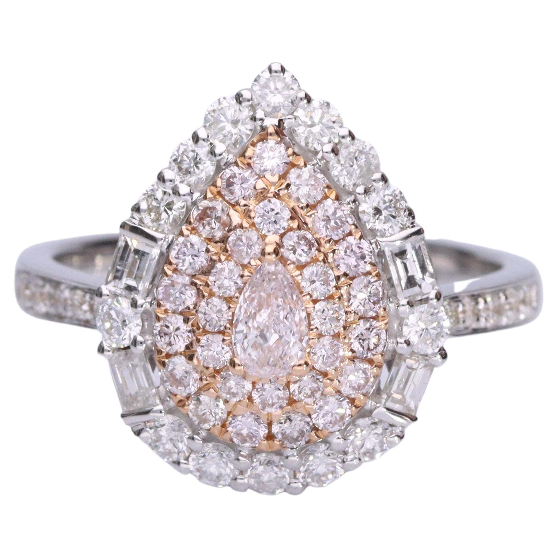 Gin and Grace Pear-Cut Pink Diamond with White Diamond 18k TT Gold Ring ...