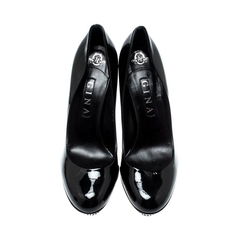 Gina Black Patent Leather Crystal Embellished Heel Platform Pumps Size ...