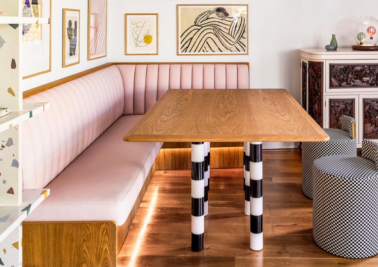 Gina Upholstered Checkered Stool with Brass Back For Sale at 1stDibs