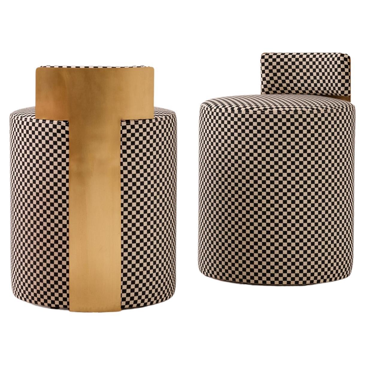 Gina Checkered Stool with Brass Back For Sale at 1stDibs