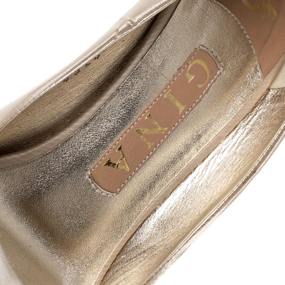 Gina Cream Satin Crystal Embellished Peep Toe Platform Pumps Size 37 at ...