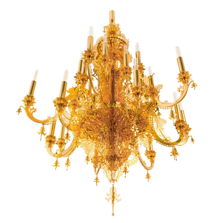 "Gina Gold 24k" Modern Golden Chandelier, 24 Lights For Sale at 1stDibs ...