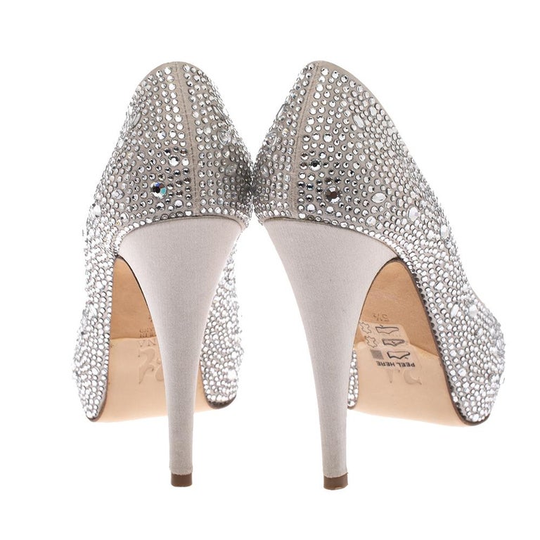 Gina Grey Satin Crystal Embellished Peep Toe Platform Pumps Size 38.5 For Sale at 1stDibs