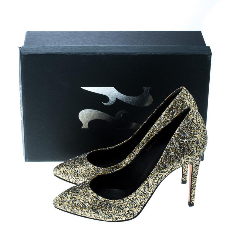 Gina Metallic Gold Glitter Pumps Size 38.5 For Sale at 1stDibs ...