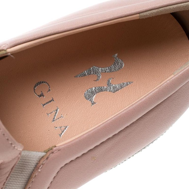 Gina Pink Leather and Crystal Satin Gioia Slip On Skate Sneakers Size ...