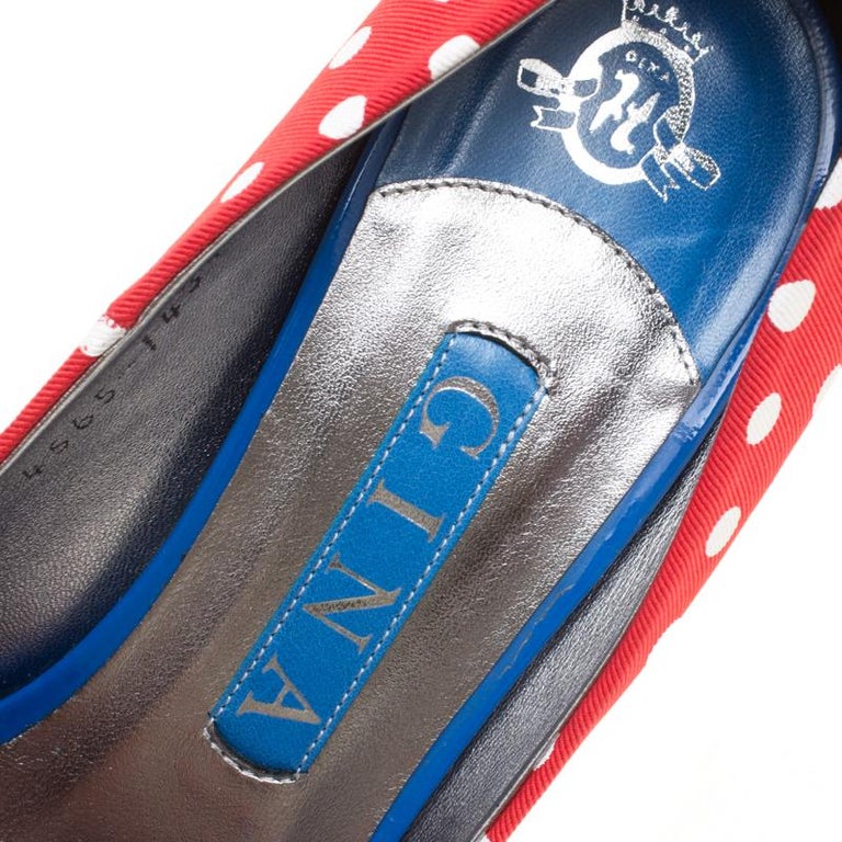 Gina Tricolor Polka Dot Print Canvas Peep Toe Platform Pumps Size 37.5 ...