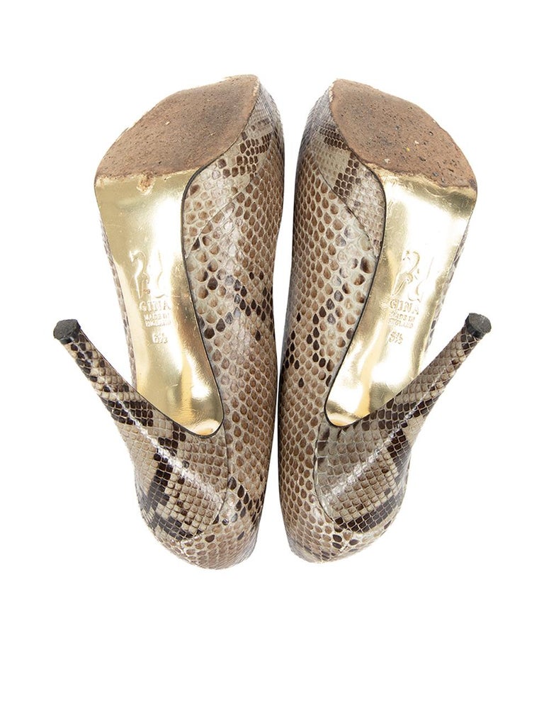 Gina Women's Brown Snakeskin Round Toe Heels For Sale at 1stDibs