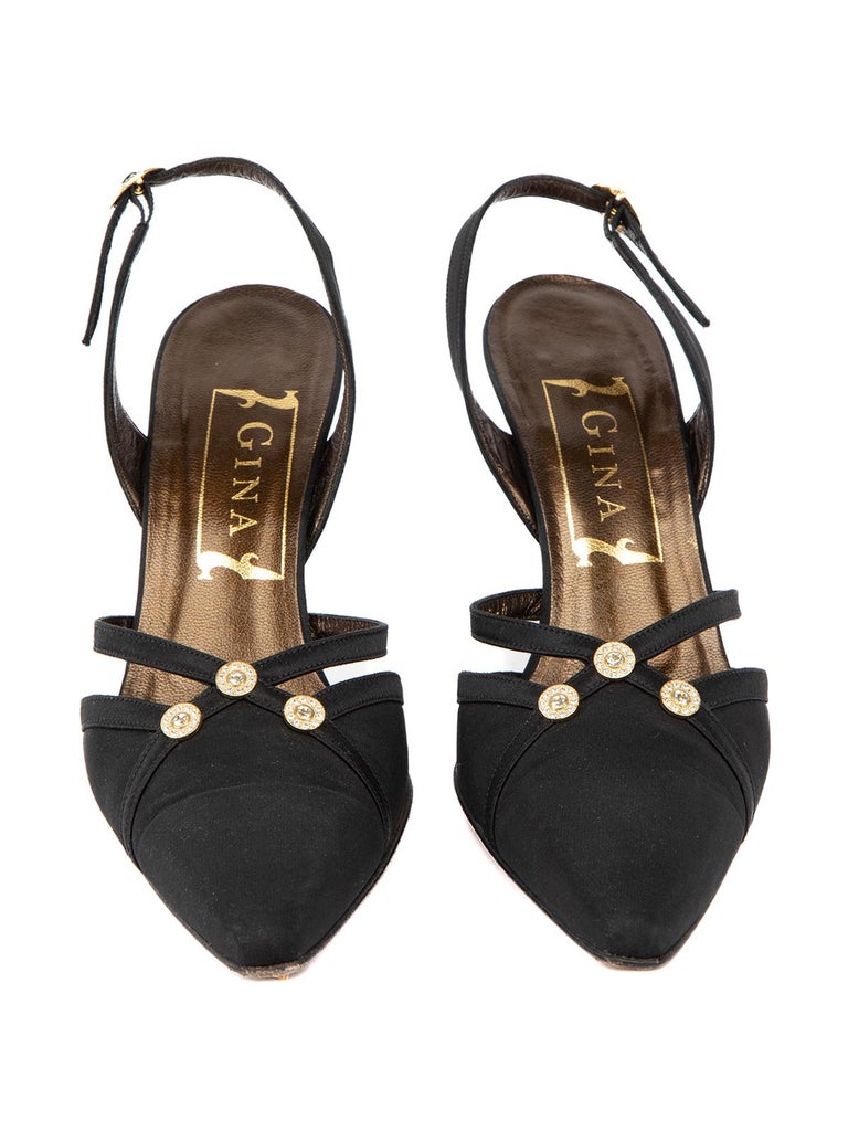 Gina Women's Clarissa Black Crepe and Gold Embellished Slingback For ...