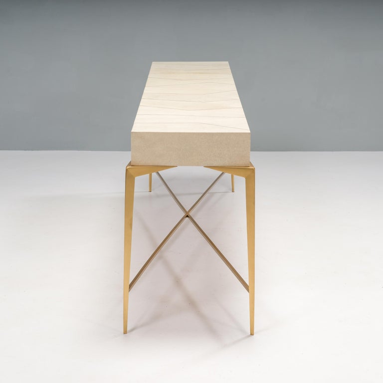 Ginger Brown Shagreen and Brass Hydra Console Table For Sale at 1stDibs
