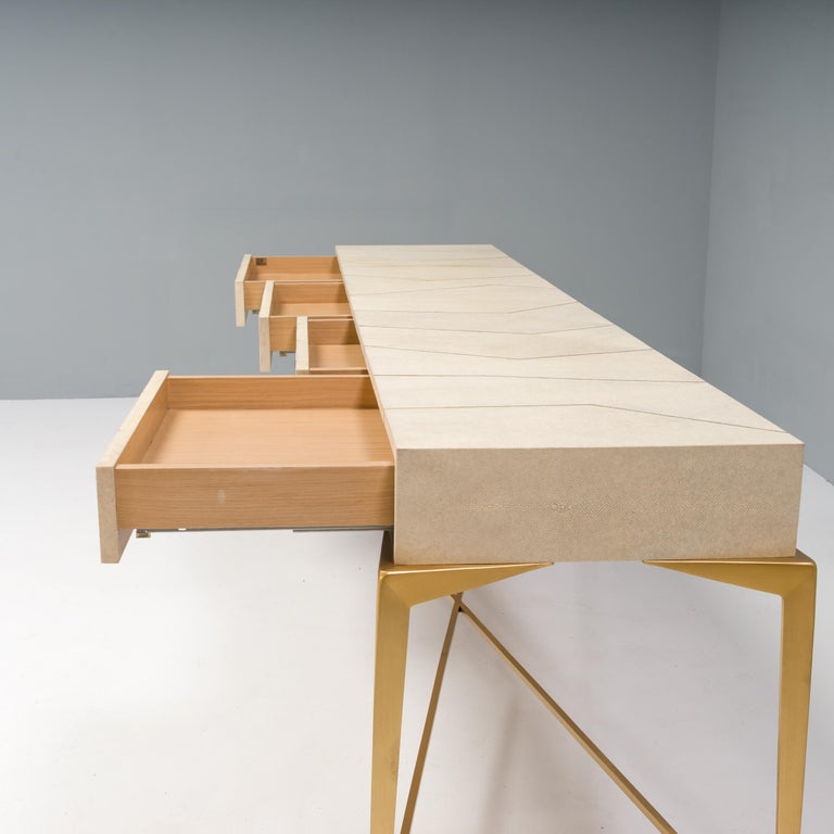 Ginger Brown Shagreen and Brass Hydra Console Table For Sale at 1stDibs