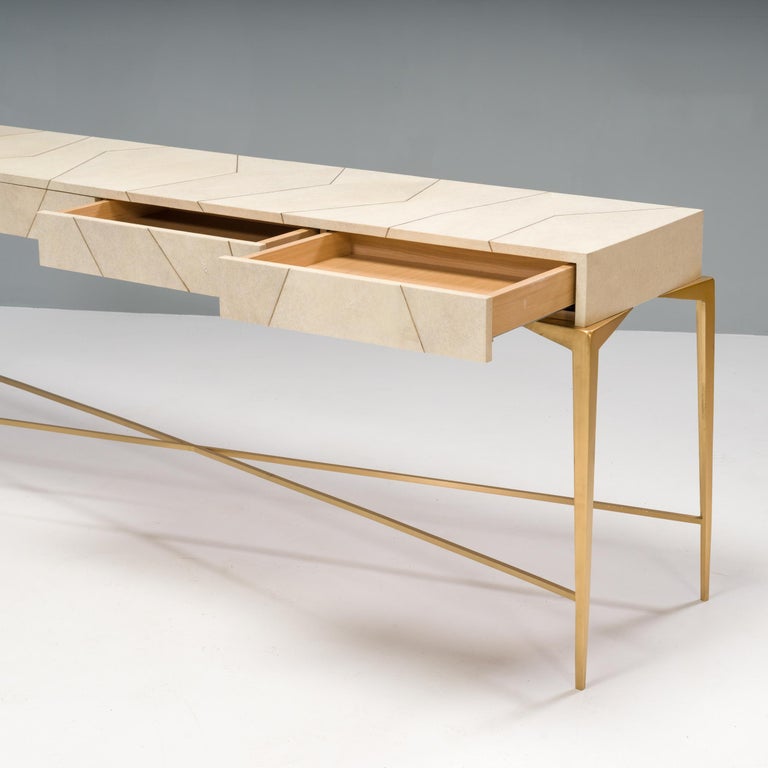 Ginger Brown Shagreen and Brass Hydra Console Table For Sale at 1stDibs