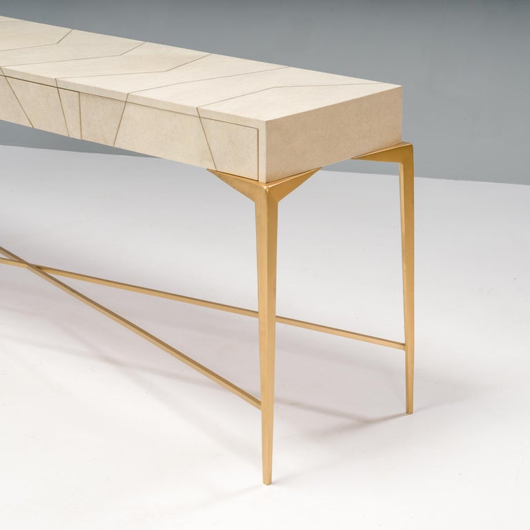 Ginger Brown Shagreen and Brass Hydra Console Table For Sale at 1stDibs