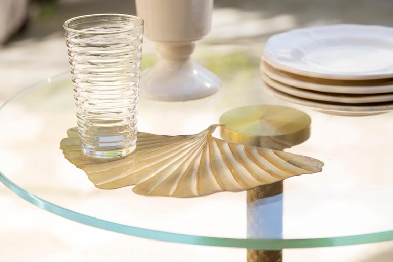 Ginkgo Biloba Side Table with Casting Brass Structure and Clear Glass ...
