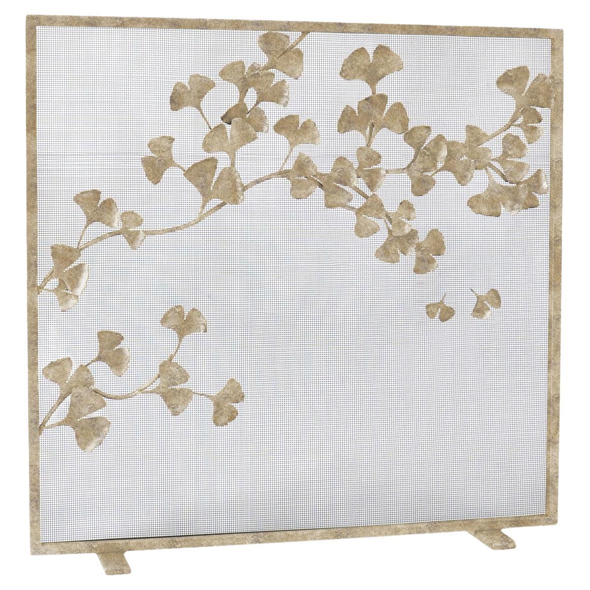 Ginkgo Fireplace Screen in Brilliant Gold For Sale at 1stDibs