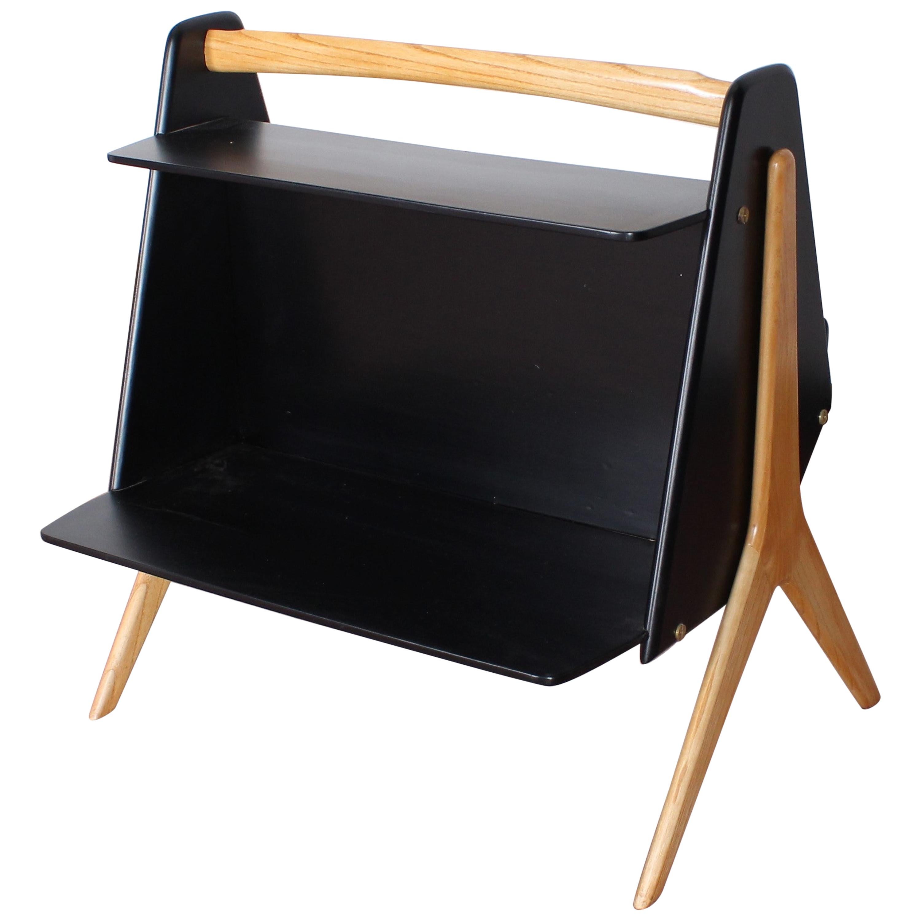 Vintage Aged Leather on Wood Folding Magazine Rack, 1960s at 1stDibs ...