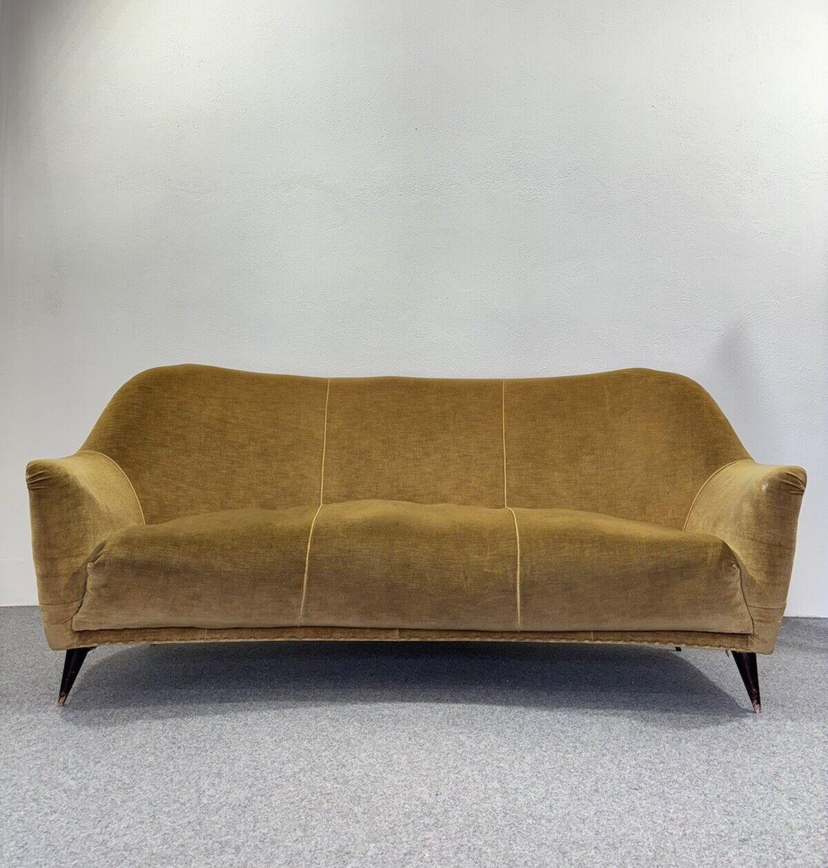 Gio Ponti Home and Garden Sofa Velvet Mid-Century 3 Seater 1950's Modernism For Sale at 1stDibs
