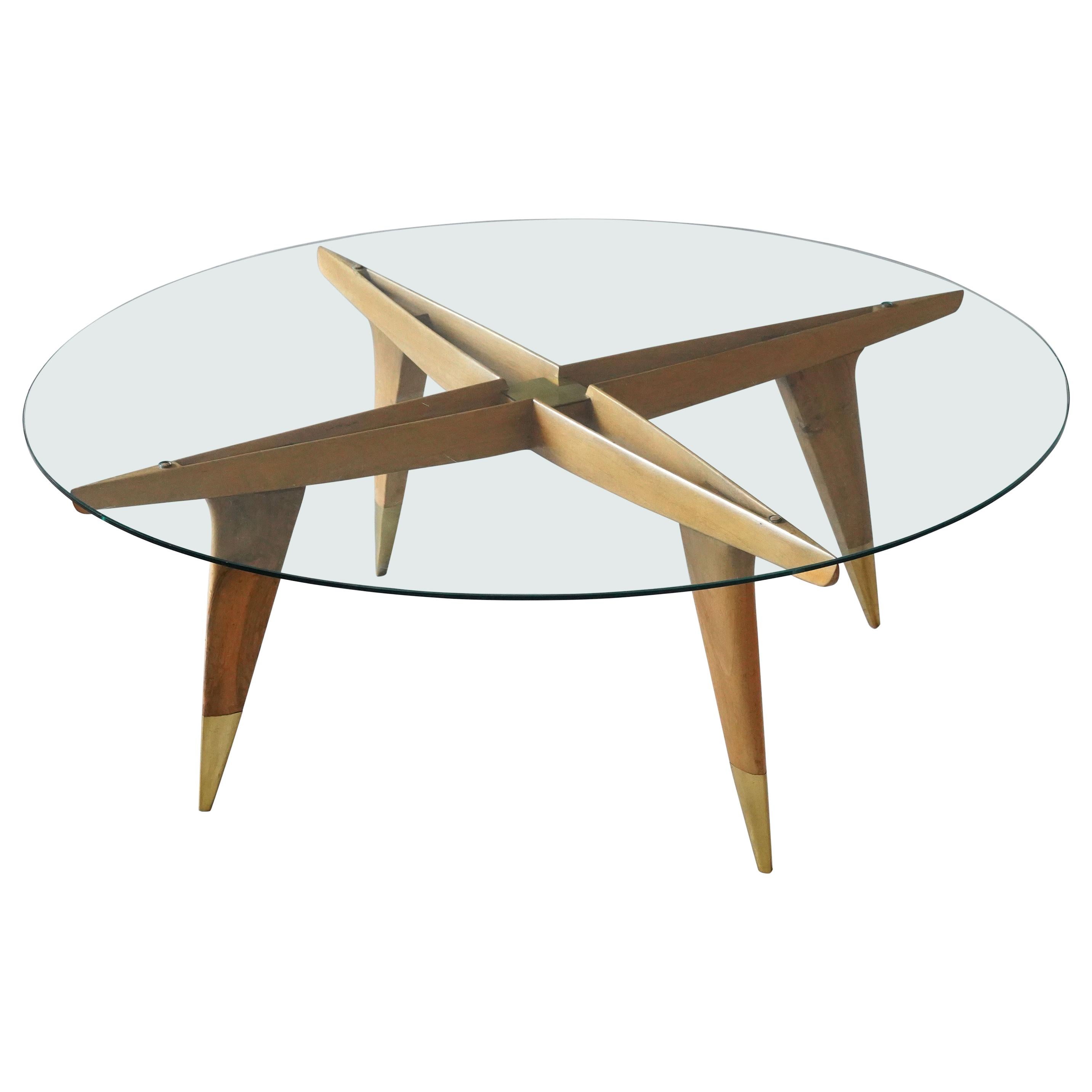 Gio Ponti, Coffee Table, Brass Walnut, Glass, Singer and Sons, America ...