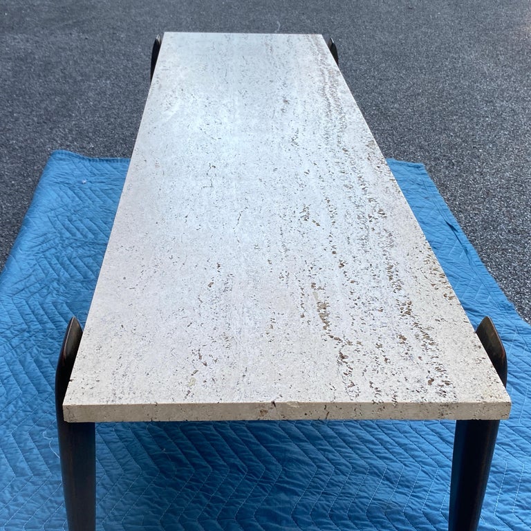 Gio Ponti for M. Singer and Sons Walnut Coffee Table with Travertine ...