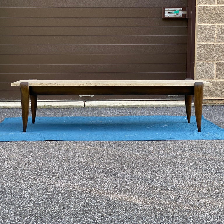 Gio Ponti for M. Singer and Sons Walnut Coffee Table with Travertine ...