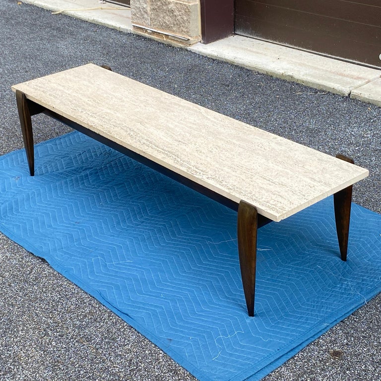 Gio Ponti for M. Singer and Sons Walnut Coffee Table with Travertine ...