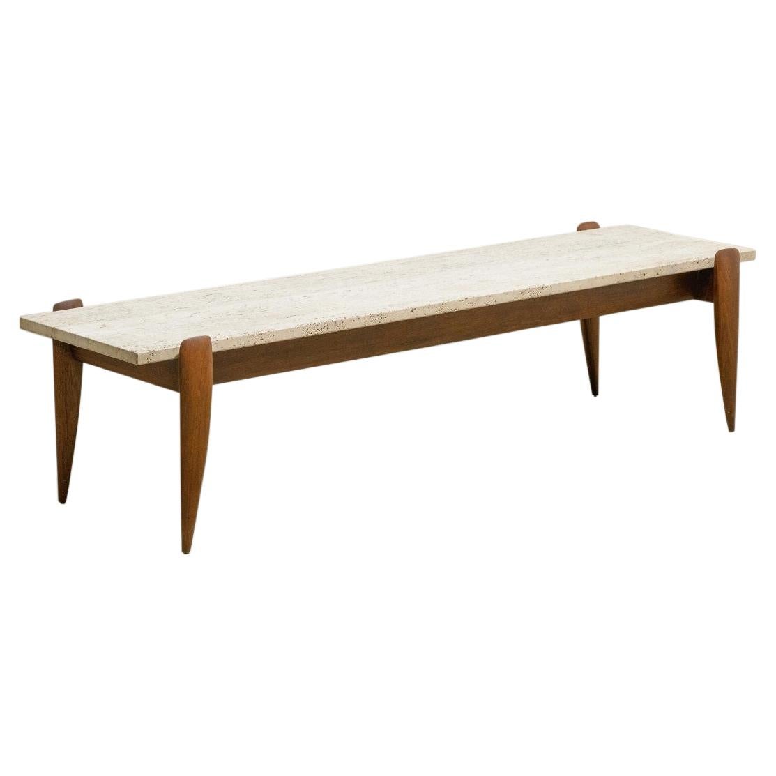 Gio Ponti for M. Singer and Sons Walnut Coffee Table with Travertine ...