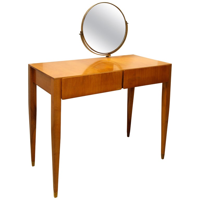 Gio Ponti Oak and Brass Vanity with Mirror at 1stDibs