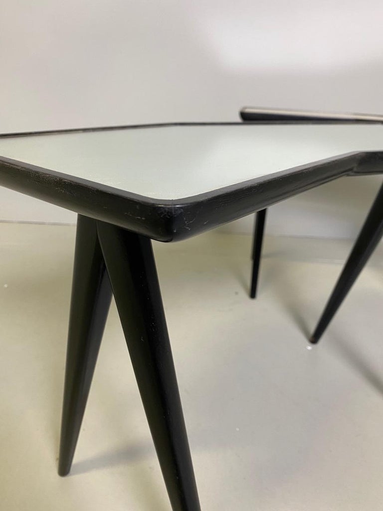 Gio Ponti Pair of black lacquered Walnut Side Tables Mirrored Glass ...