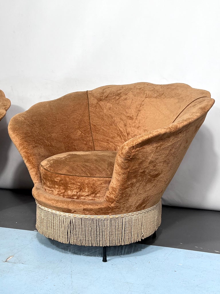 Gio Ponti Style, Set of Two Round Velvet Armchairs from 50s For Sale at ...